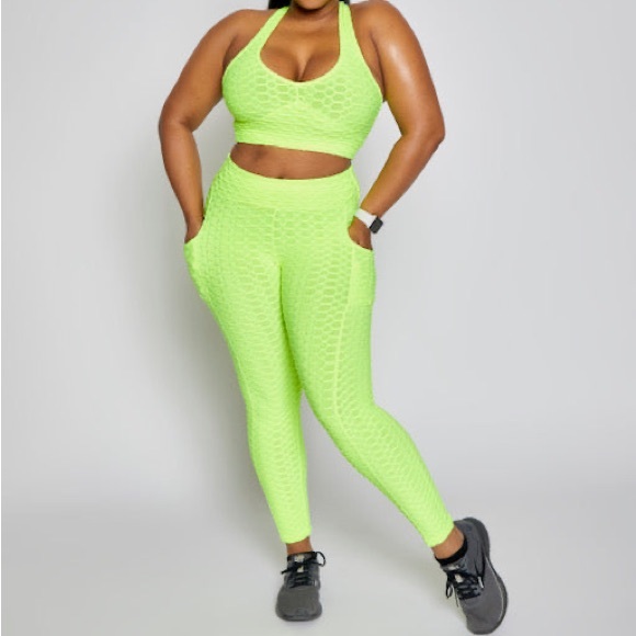 Pants & Jumpsuits | Very Stretchy Slime Green Two Piece Work Out Set ...